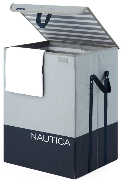 Nautica Folded Hamper with Lid, Gray Block - Beach Style - Hampers - by ...