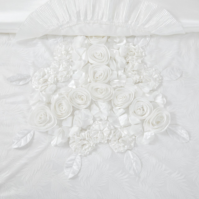 6-Piece White Sweet Victorian Satin Comforter Bedding Set, King ...