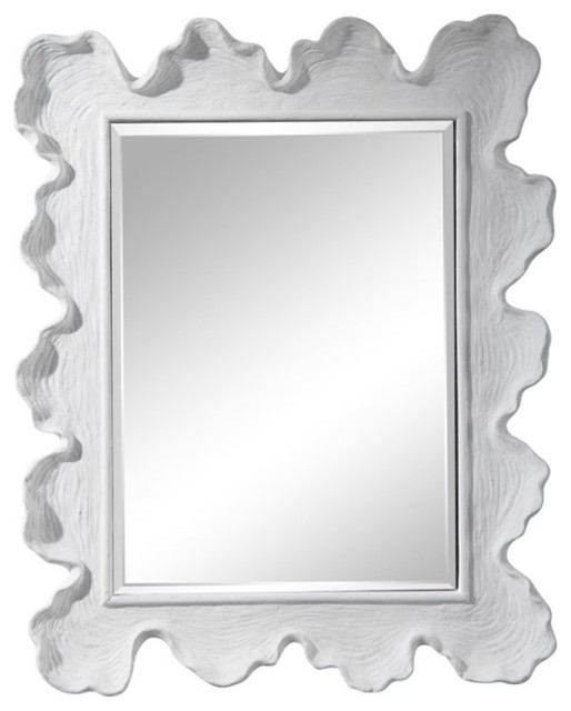 Maklaine Glass & Resin Mirror with Organic Shaped Frame in Matte White ...