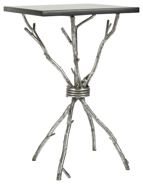 Sage Marble Top Silver Accent Table, Black/Silver - Rustic - Side ...