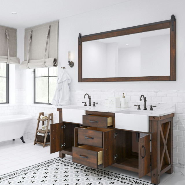 Paisley 72" Double Sink Carrara Marble Top Vanity, Hook Faucet, Mirror ...