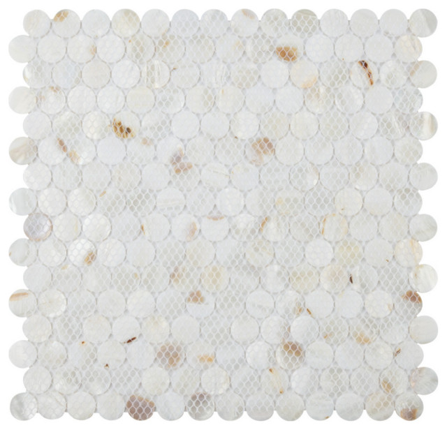 Conchella Mini Penny Seashell Mosaic Wall Tile, White, Sample - Beach ...