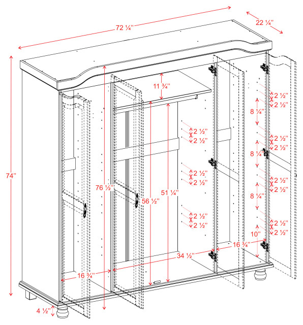 100% Solid Wood Kyle 4-Door Wardrobe Armoire With Mirrors - Traditional ...