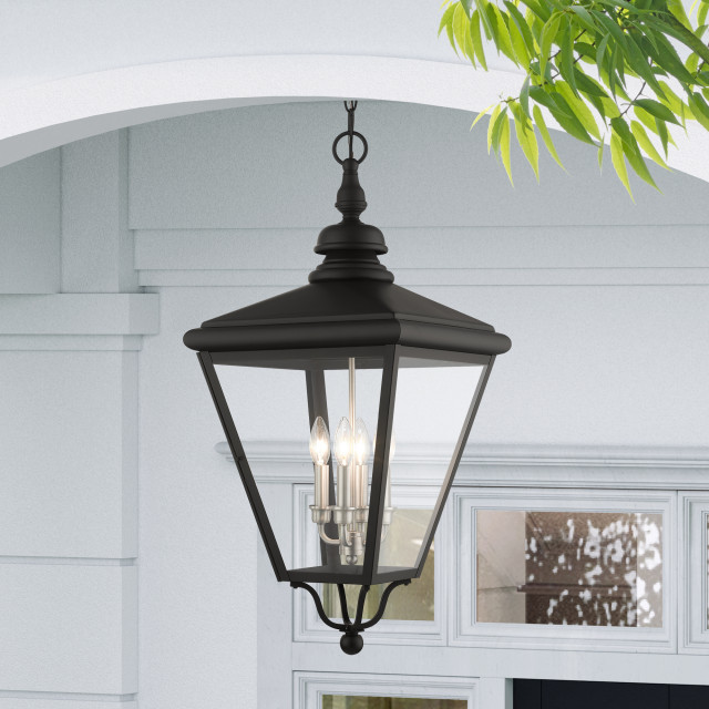 4 Light Black Outdoor Extra Large Pendant Lantern, Brushed Nickel ...