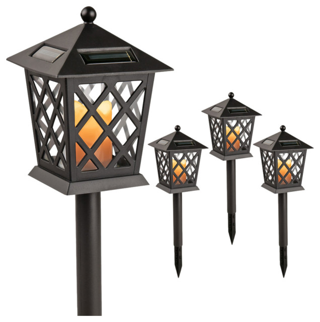 16" Tall Outdoor Solar Powered Pathway LED Light Stakes - Traditional ...