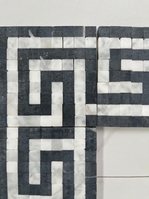 Greek Key Mosaic Border Carrara White Black Marble Listello Tile Honed ...