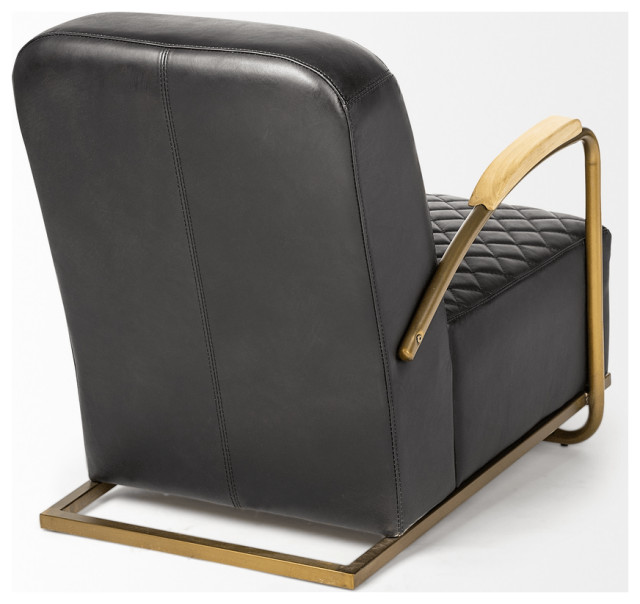Black Leather Diamond Pattern Gold Club Chair - Contemporary ...