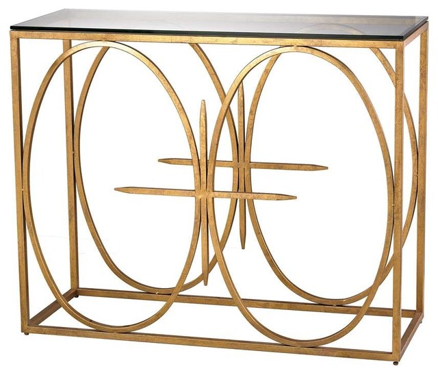 Dimond Home Amal Metal & Glass Console Table, Gold & Clear Top ...