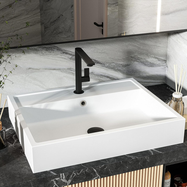 Rectangular Above Counter Bathroom Sink, One Faucet Hole & Pop Up Drain ...