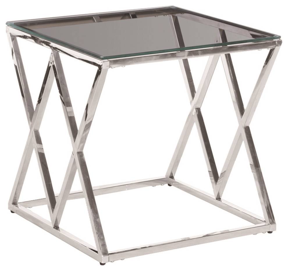 Diamond Shaped Metal Accent Table With Glass Top, Silver - Contemporary ...