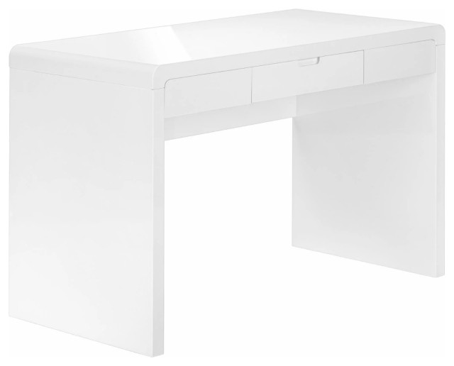 Contemporary Desk, Drawers & Spacious Top With Rounded Edges, Glossy ...
