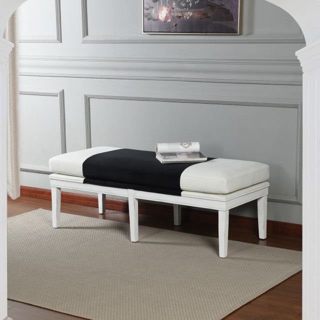 Dann Foley Six Leg Bench Two Tone White and Black Upholstery ...