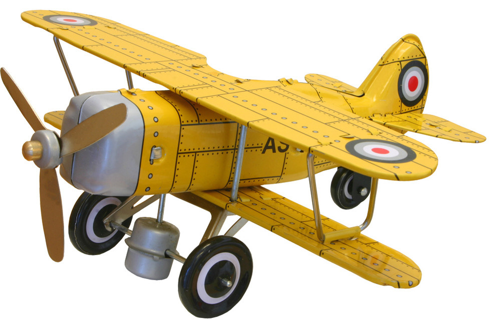 Collectible Tin Curtis Biplane Toy- Yellow - Contemporary - Decorative ...