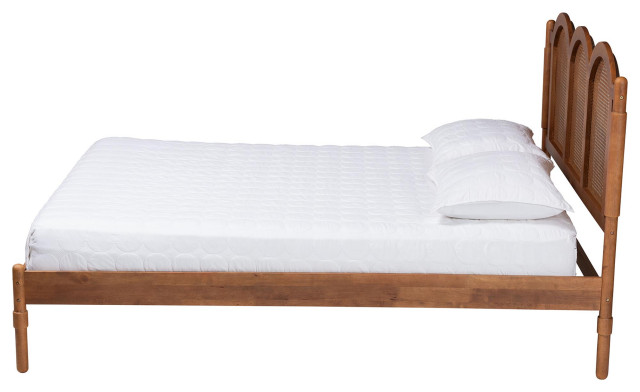 Fiona Walnut Brown Queen Size Platform Bed With Woven Rattan ...