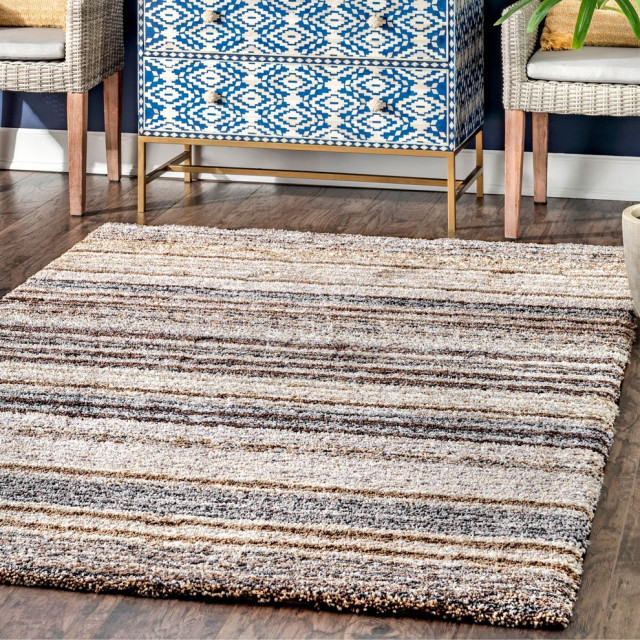 Hand-Tufted Striped Shaggy Plush Shag Rug, 4'x6' - Contemporary - Area ...
