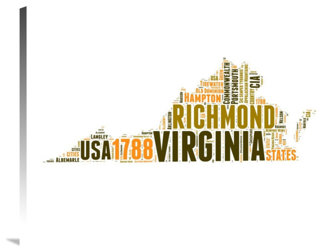 "Virginia Word Cloud Map" Fine Art Print, 40" x 30" - Modern - Prints ...