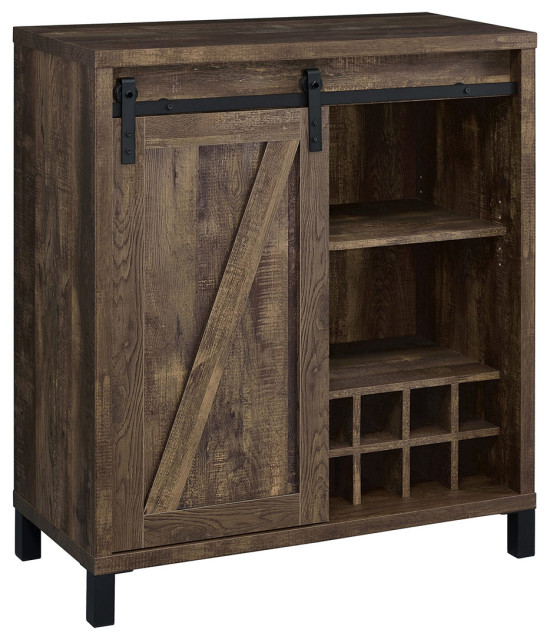 Wood Bar Cabinet with Wine Rack and shelves, Rustic Oak and Black ...