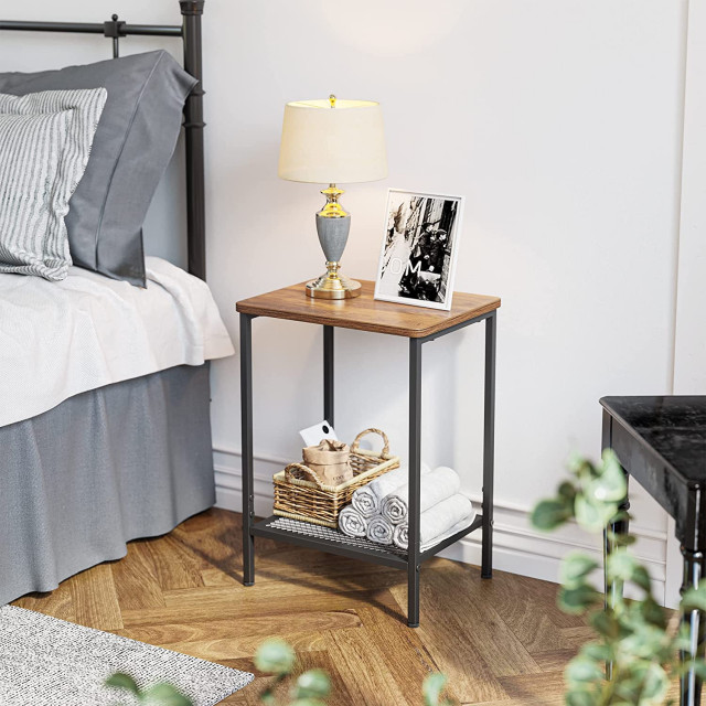 2-Tier Small Side Table with Shelf, Sofa Table for Living Room, Deep ...