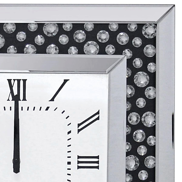 Benzara BM184770 Beveled Mirror Frame Textured Analog Wall Clock, Black ...