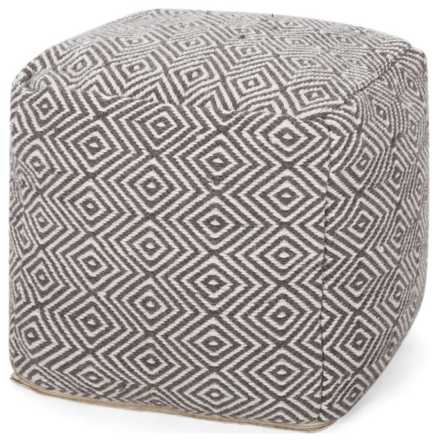 Bentlee Hand-Loomed Boho Fabric Cube Pouf - Scandinavian - Floor Pillows And Poufs - by ...