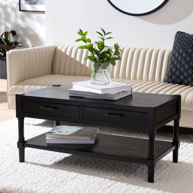 Transitional Coffee Table with Solid Build, Grooved Shelf, 2 Storage ...