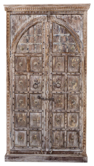 Consigned Rustic Carved Wardrobe Armoire, Whitewash Vintage Doors ...