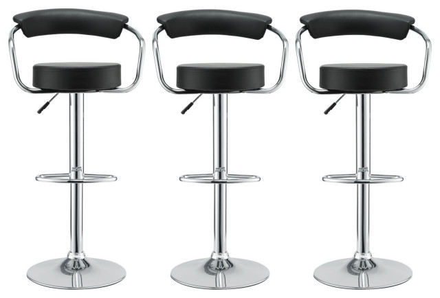 Diner Bar Stools Leather Set of 3, Black - Contemporary - Bar Stools ...