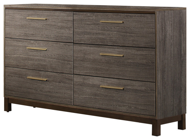 Benzara BM219895 6 Drawer Wooden Frame Dresser With Straight Legs, Gray ...