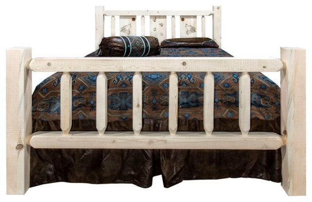 Montana Woodworks Homestead Wood Twin Bed with Laser Engraved Wolf in ...