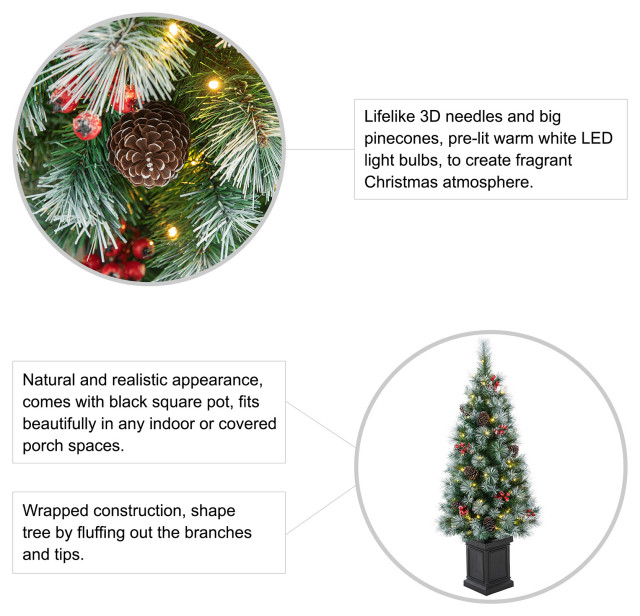 2-Pack 4' Pre-Lit Pine Artificial Christmas Porch Tree with 80 Warm ...