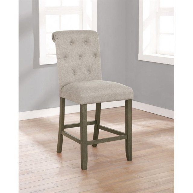 Home Square Tufted Back Counter Height Stool in Beige & Rustic Brown ...