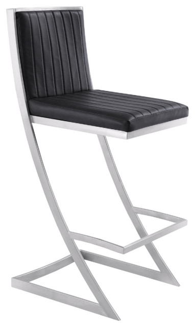 Barstool With Channel Stitching and Angled Cantilever Base, Black and ...