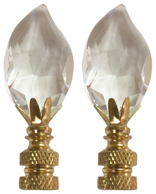 Leaf Cut Clear K9 Crystal Lamp Finial with Polished Brass Base ...