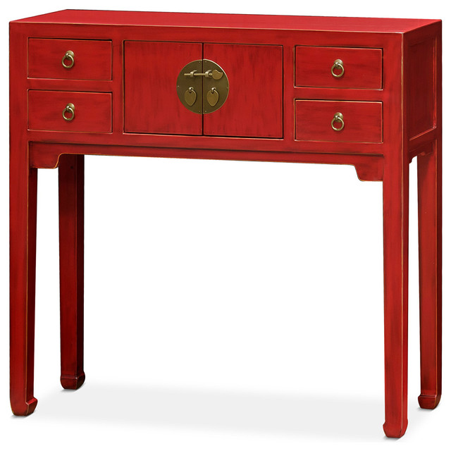 Distressed Red Petite Elmwood Chinese Mandarin Console - Asian ...
