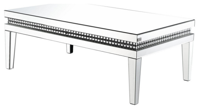 Mirror Inlay Coffee Table With Faux Crystal Accents, Silver ...