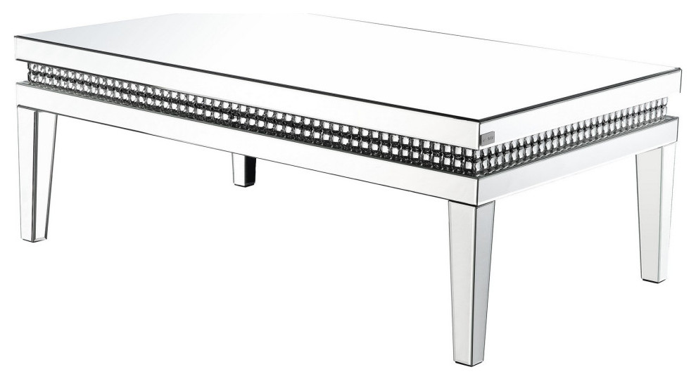 Mirror Inlay Coffee Table With Faux Crystal Accents, Silver ...