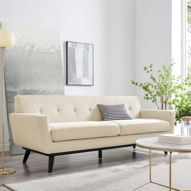 Sofa, Beige, Fabric, Modern, Mid Century Living Hotel Lounge Cafe Lobby ...