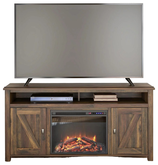 Farmhouse Rustic Electric Fireplace TV Console, Fits TVs up to 60 ...