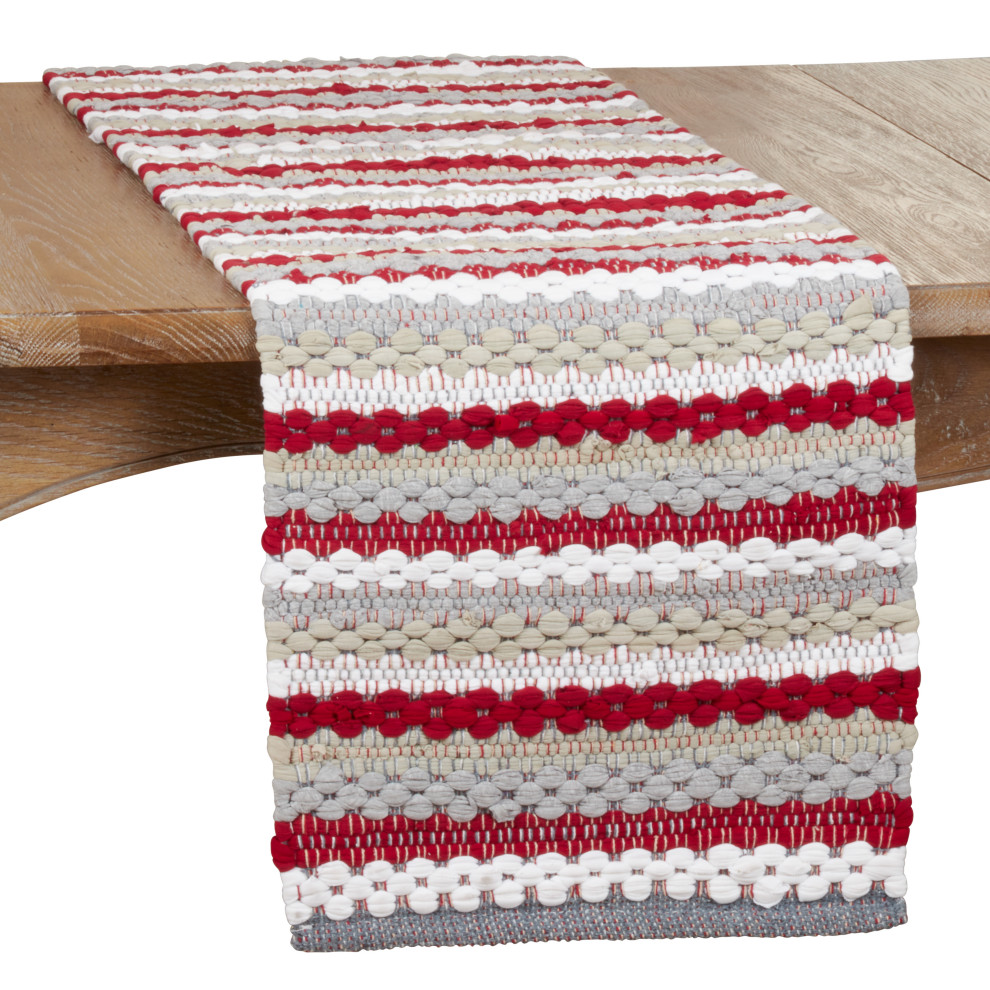 Chunky Table Runner With Chindi Design, Multi - Contemporary - Table ...