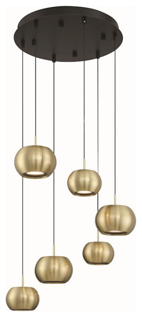 Minka George Kovacs Halo 6 Light LED Pan Pendant, Coal/Gold - P5474-884 ...