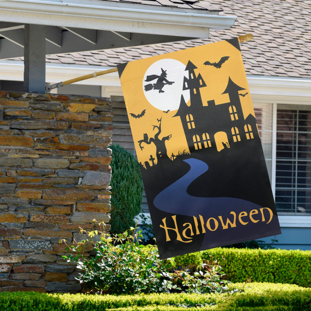 Spooky House Halloween Outdoor House Flag With Bats Witch 28" x 40 ...