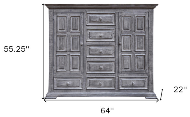 64" Gray Solid Wood Seven Drawer Gentlemans Chest - Farmhouse ...
