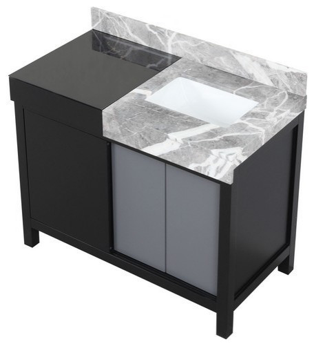Zilara 42" Black and Grey Vanity, Castle Grey Marble Top, and White ...
