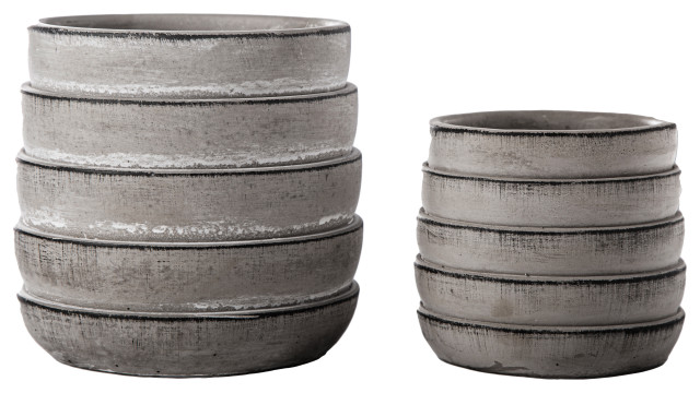 Cement Pot with Embossed Layered Pattern Design Concrete Gray Finish ...
