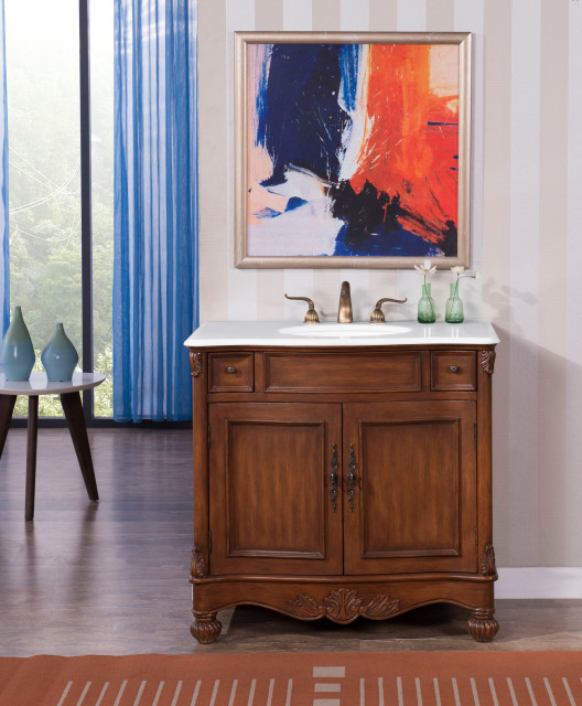 48" Single Bathroom Vanity, Teak Color With ivory white engineered ...