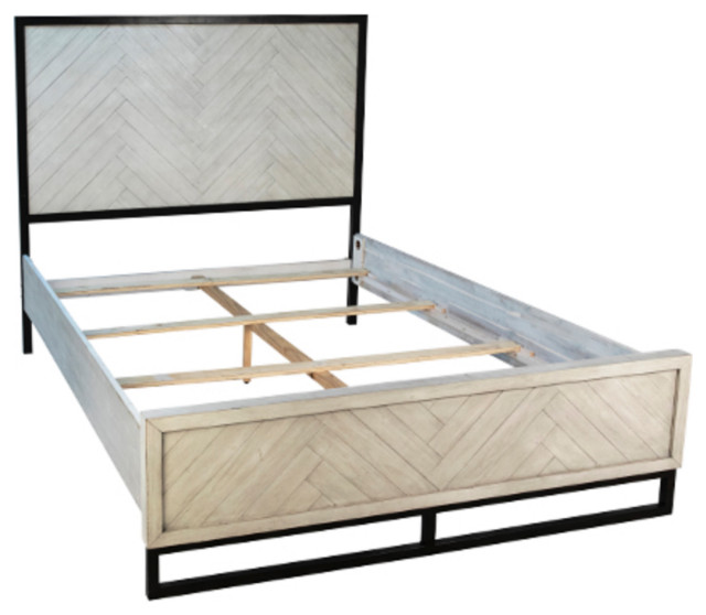 Herringbone White Wash King Bed - Industrial - Platform Beds - by ...