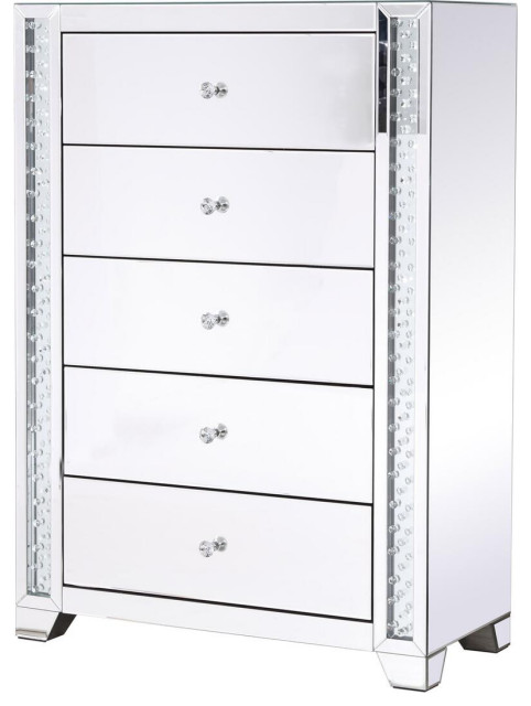 34" Clear Crystal Mirrored Five Drawer Cabinet - Contemporary ...