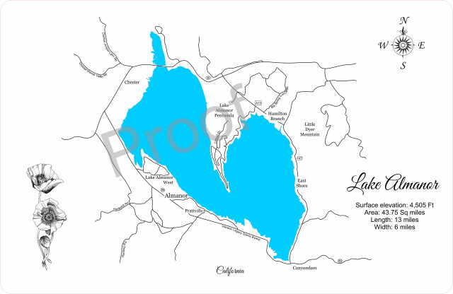 Lake Almanor, California-Wood Lake Map, Medium - Contemporary - Prints ...
