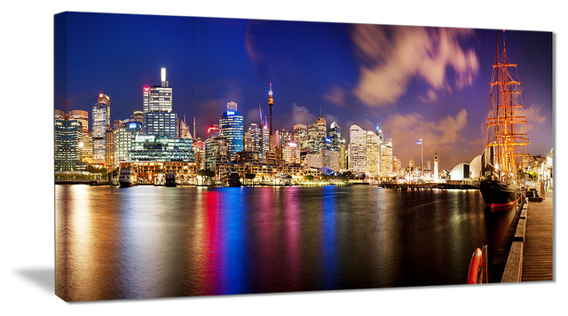 "Colorful Sydney Skyline" Canvas Print, 40"x20" - Contemporary - Prints ...