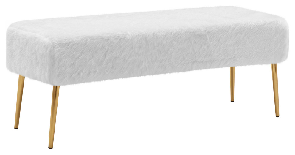 Soft-Touch Faux Fur Bedroom Bench - Midcentury - Upholstered Benches ...
